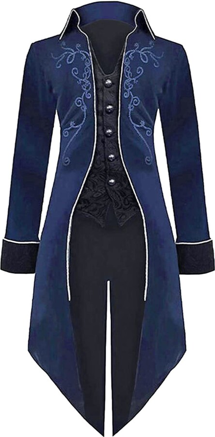 KonJim Mens Gothic Tailcoat Jacket Steampunk Medieval Jacket Pirate Viking Renaissance Costume ...