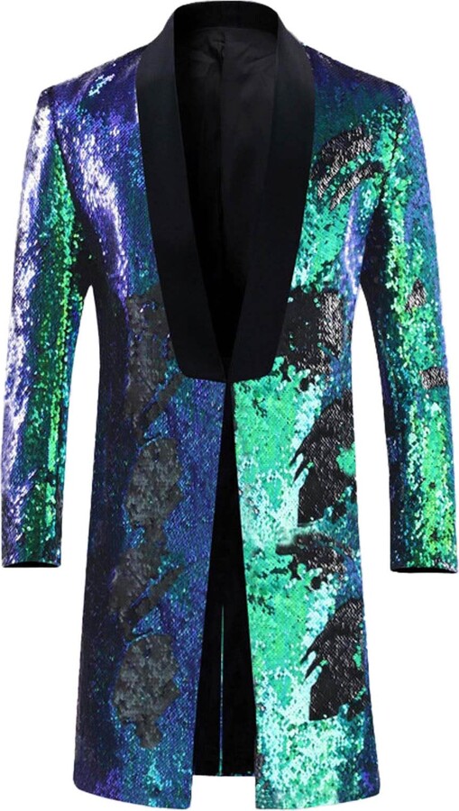 BIKETAFUWY Men's Costume Jacket Long Sequin Jacket Gothic Jacket Tail ...