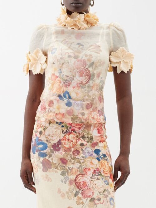 Zimmermann Floral-print Linen-blend Organdy Top - ShopStyle