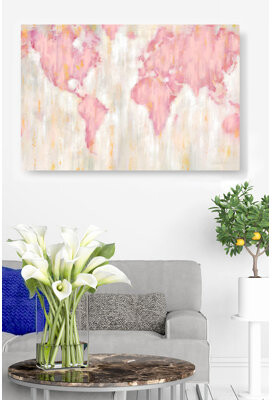 Canora Grey map World Map, Blush, Pink, Cream Tan,M Geography ...