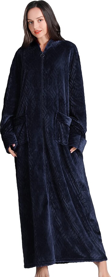 LOCIIXAT Women's Winter Plush Bathrobe Zipper Front Fluffy Fleece ...