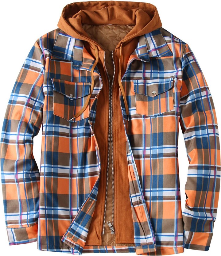 Generic Quilted Mens Shackets Men's Plaid Hooded Flannel Jacket Flannel ...