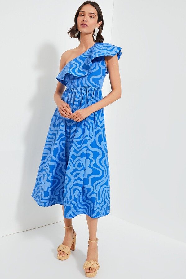 Oliphant Ashbury Blue One Shoulder Ruffle Maxi Dress - ShopStyle