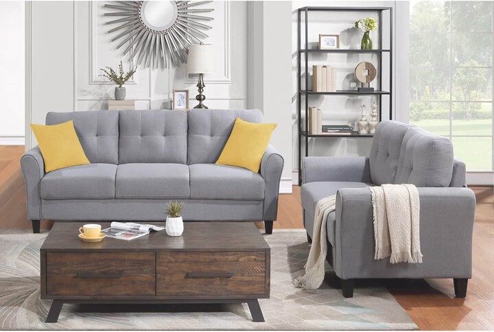 RASOO Upholstered Sofa Set with Button Tufted Back Cushions for Modern ...