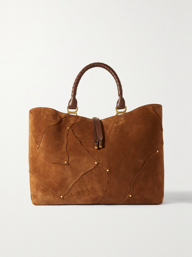Chloé Marcie Patchwork Studded Suede And Leather Tote - Brown - ShopStyle