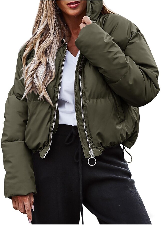 RMBLYfeiye Women's short buffer jacket quilted jacket stand-up collar ...