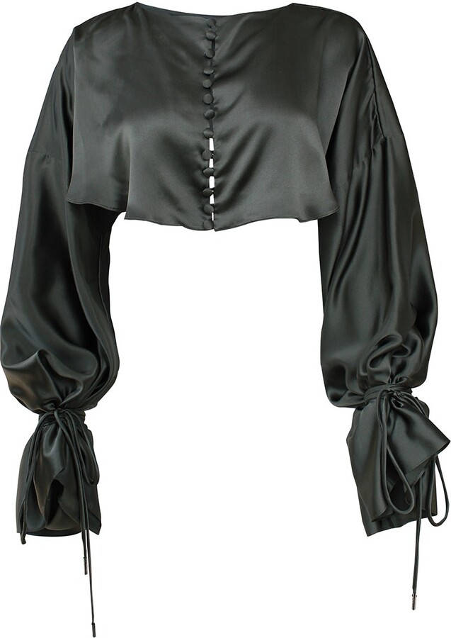 Olivia Darcy Women's Long Sleeve Crop Top Forest Green - ShopStyle