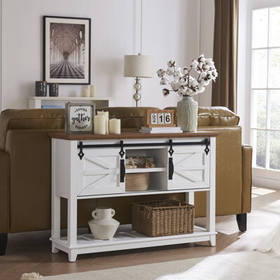 August Grove Console Table With Sliding Barn Doors, Farmhouse Entryway ...