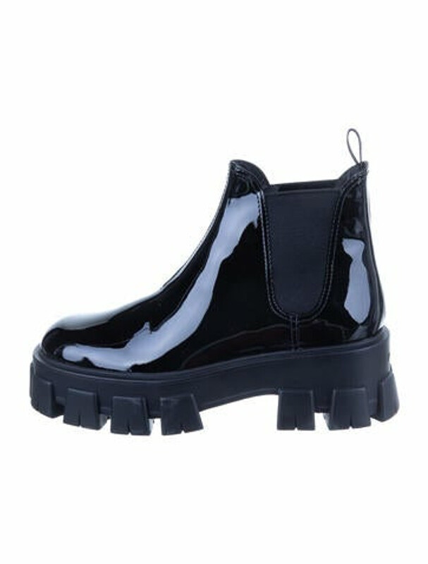 Prada Patent Leather Chelsea Boots Black - ShopStyle