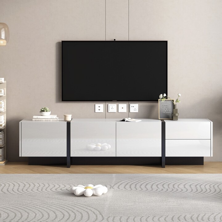 IGEMAN White & Black Contemporary Rectangle Design TV Stand, Unique ...