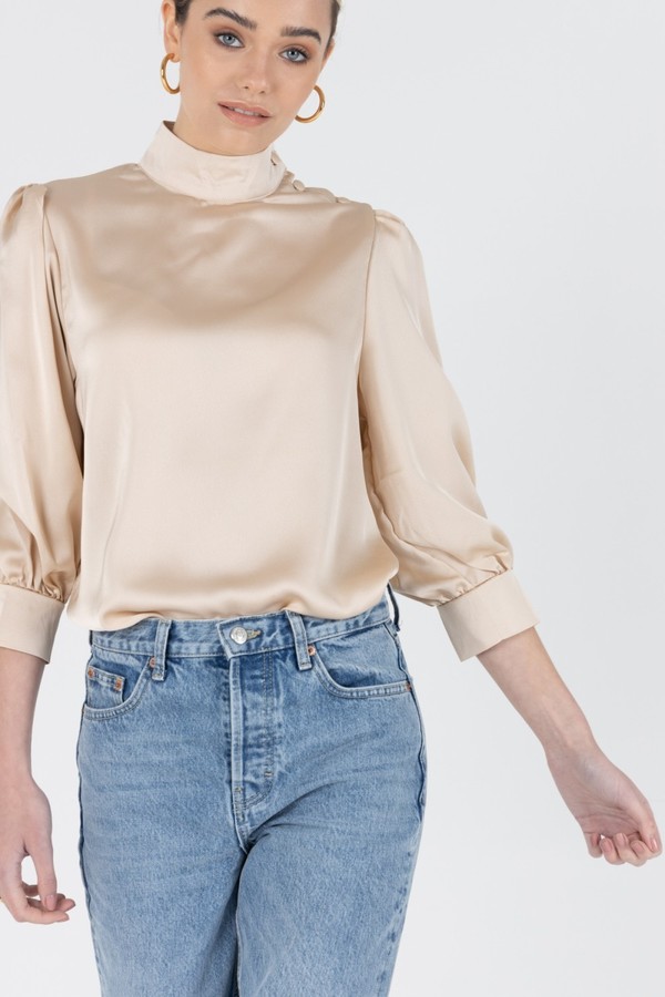 Zibi London Lou Satin Blouse in Gold - ShopStyle Dresses