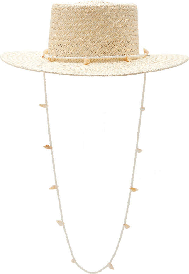 LACK OF COLOR Seashell-Trimmed Raffia Boater Hat - ShopStyle