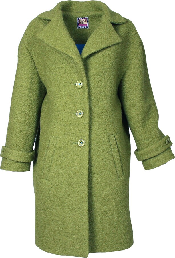 Lalipop Design - Wool Blend Coat With Large Leaf Embroidery at the Back ...