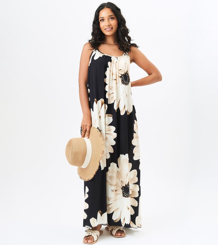 Gini London Black Floral Print Strappy Oversized Maxi Dress - ShopStyle