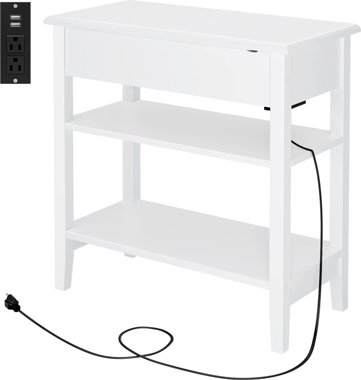 EPOWP End Table with Charging Station, 3 Tier Narrow Nightstand with ...
