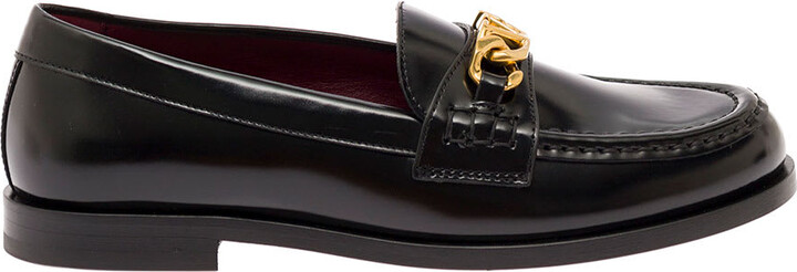 Valentino Garavani Black Loafer With Metal Vlogo Detail In Leather ...