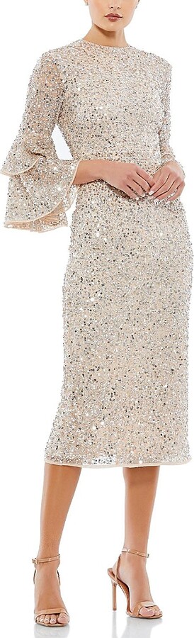 Mac Duggal Fully Sequined Ruffle Tiered 3/4 Sleeve Midi Dress - ShopStyle