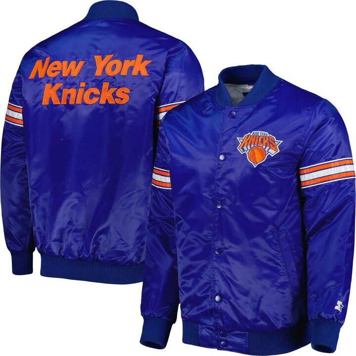 Men's Starter Blue New York Knicks Pick & Roll Satin Full-Snap Varsity ...