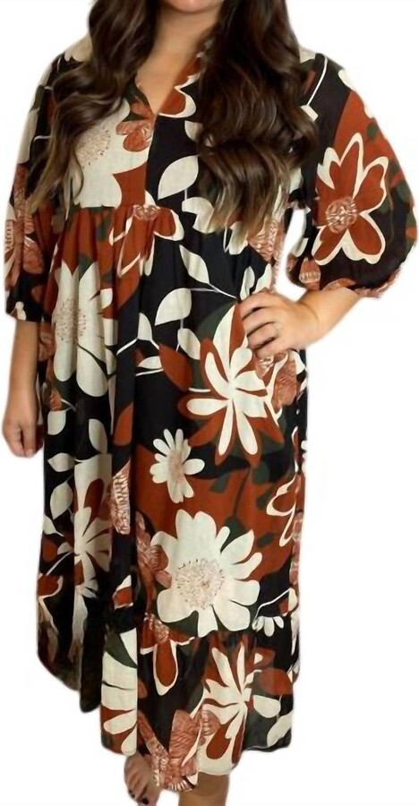 umgee Floral Maxi Dress In Rust And Black - ShopStyle