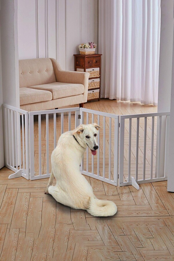 Living and Home Wooden Foldable Freestanding 4 Panel Pet Gate - ShopStyle