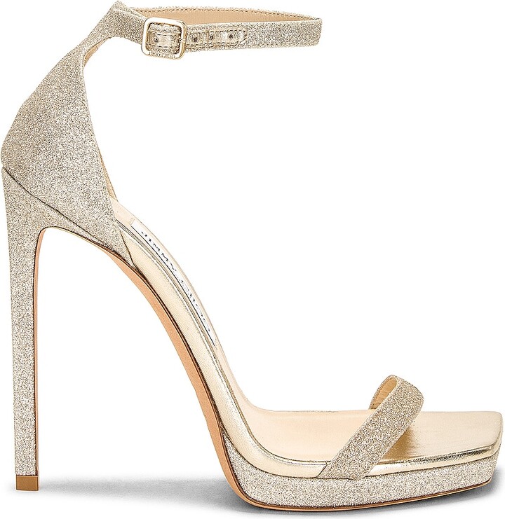 Jimmy Choo Alva 120 Glitter Sandal in Metallic Gold - ShopStyle