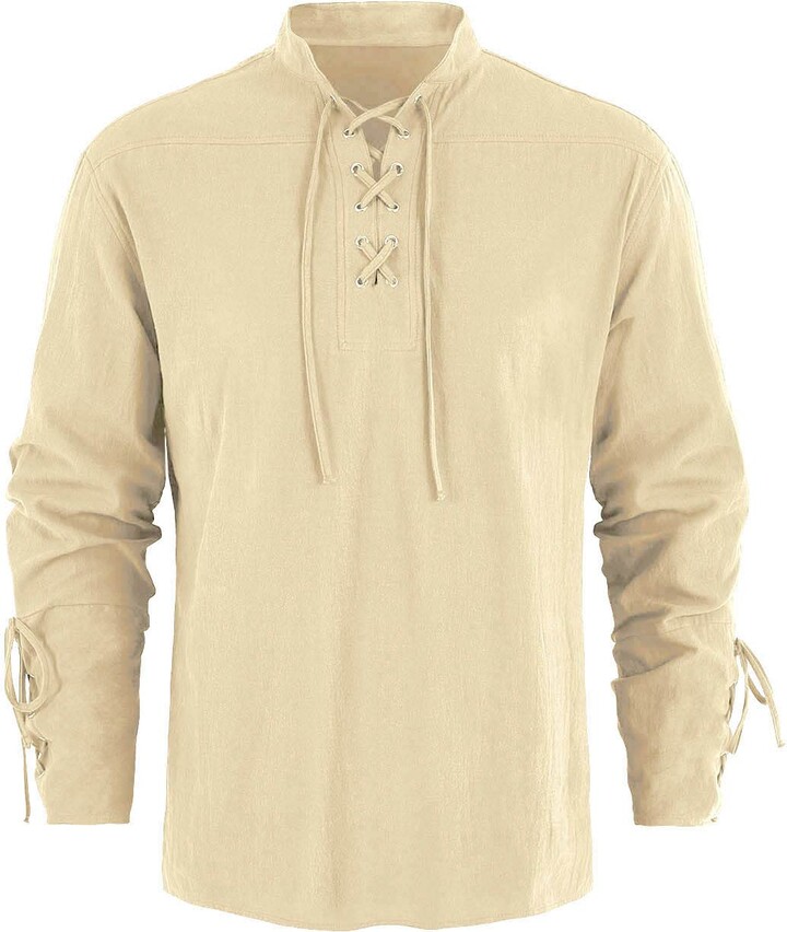FUERI Men's Medieval Shirt Viking Costume Lace-up Shirt Renaissance ...