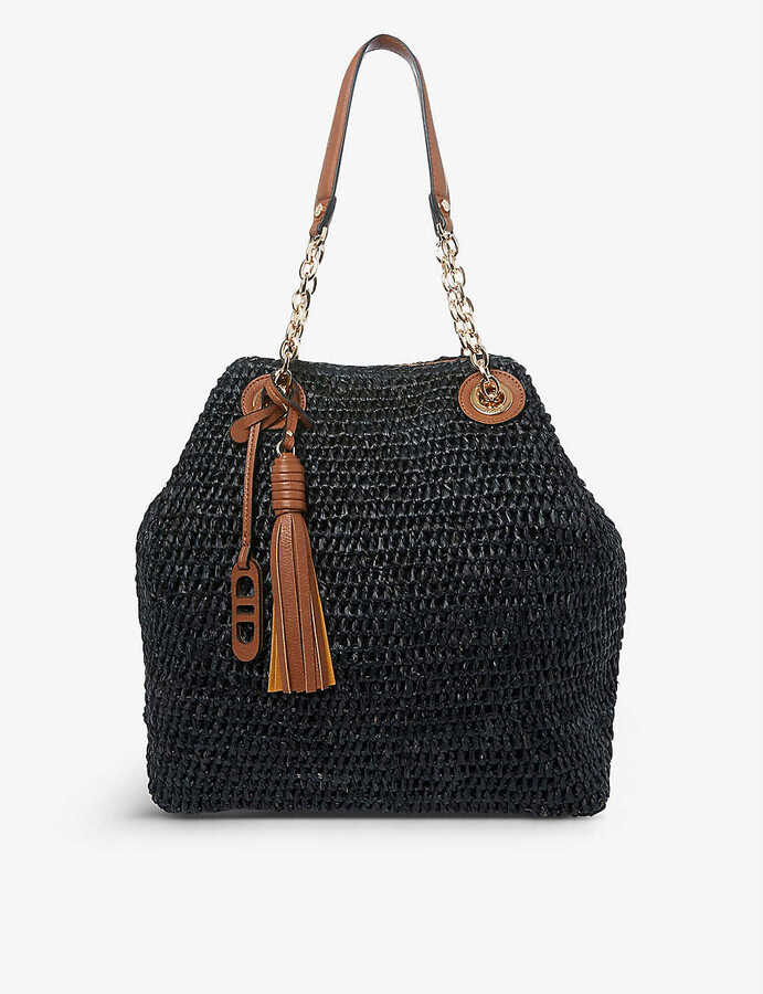 Dune Destination logo-embossed raffia woven tote bag - ShopStyle
