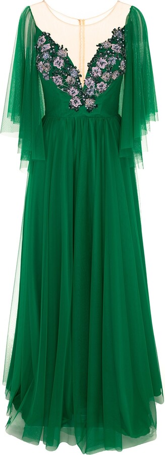 Acob a Porter Long Tulle Dress With Hand Sewn Embroidery Emerald ...