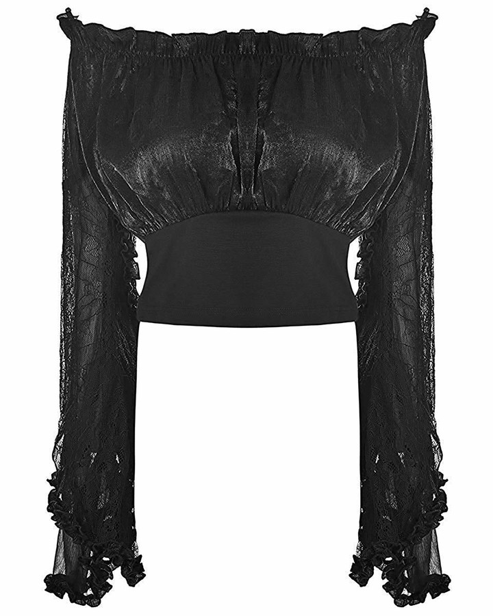 Punk Rave Pyon Womens Gothic Gypsy Top Black Steampunk VTG Boho Long ...