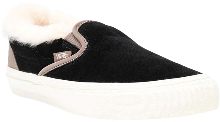 Vans Shearling Trim Black Classic Slip-on Sneakers - ShopStyle