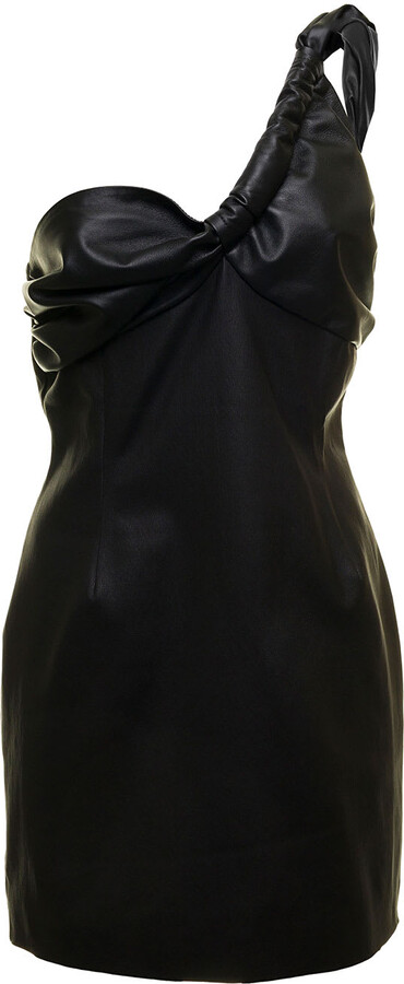 The Mannei Woman's Sentpierre Black Leather One Shoulder Dress - ShopStyle
