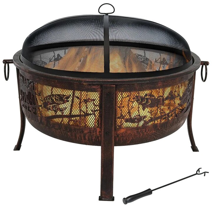 Sunnydaze 30In Fire Pit Steel With Northwoods Fishing Design And Spark ...