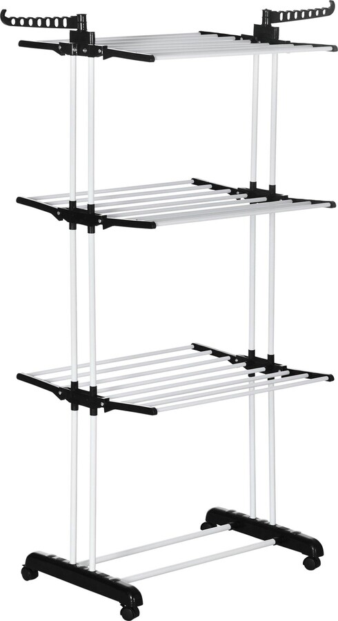 HOMCOM Foldable 4 Tier Clothes Airer Clothing Horse on Wheels with Side ...