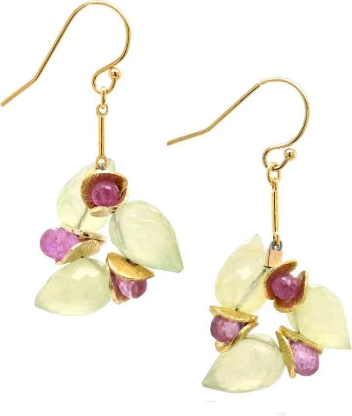 Lori Kaplan Design Gold / Green / Pink Signature Prehnite Buds With ...