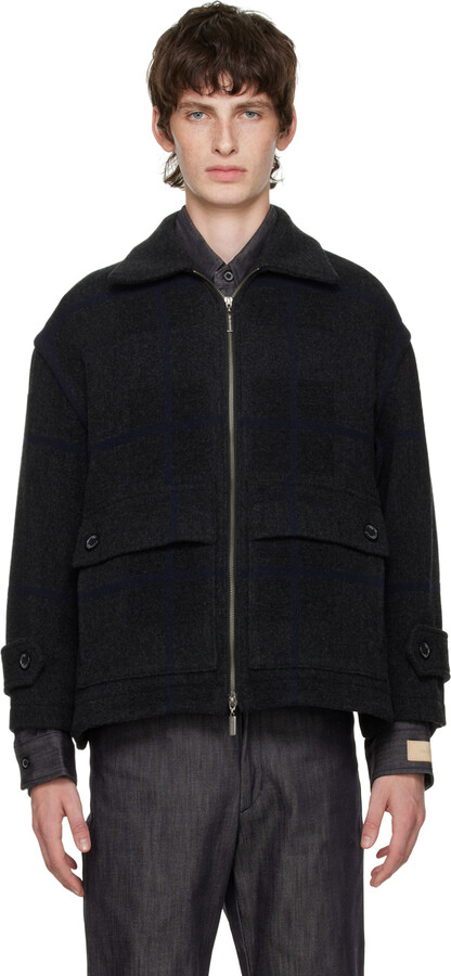 rito structure Gray & Navy Grid Jacket - ShopStyle