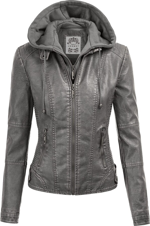 Made By Johnny Faux Leather Jacket Women Motorcycle Coat for Biker with ...