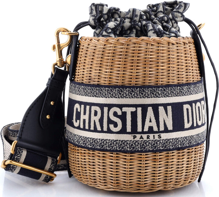 Christian Dior Drawstring Bucket Bag Wicker with Oblique Canvas - ShopStyle