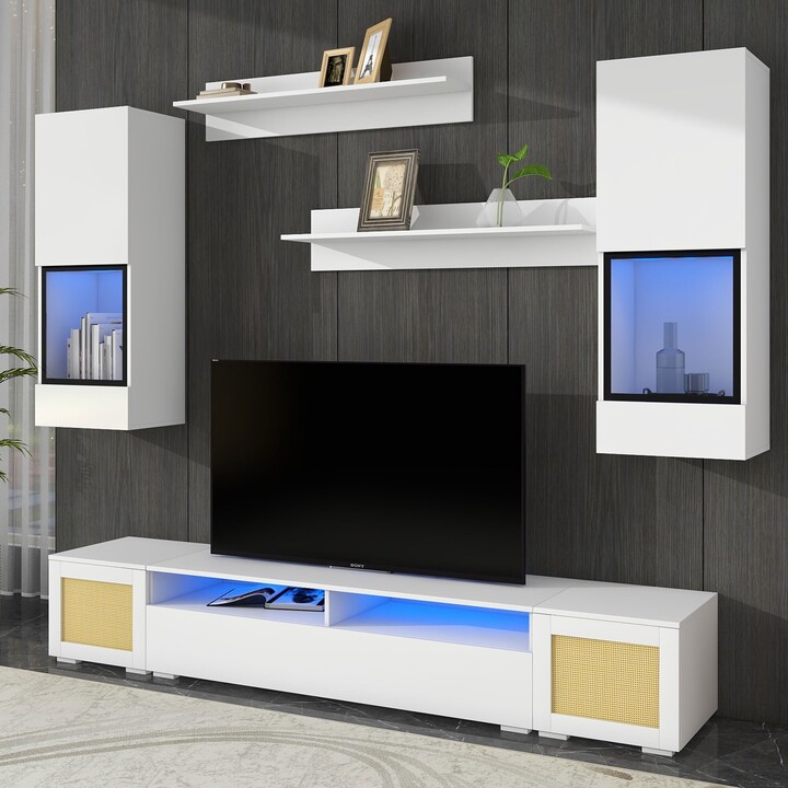 Green Scenic Entertainment Center, 7 Pieces Floating TV Console Table ...