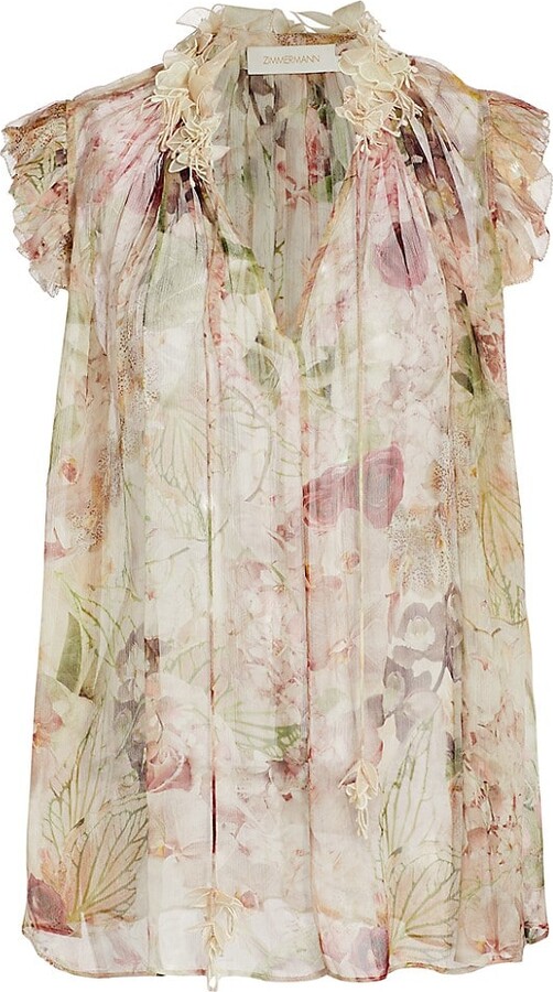 Zimmermann Dancer Silk Floral Flutter Tank - ShopStyle Tops