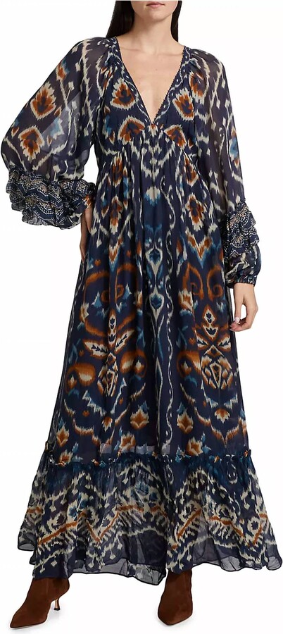 Farm Rio Pineapple Ikat Maxi Dress In Pineapple Ikat Blue - ShopStyle