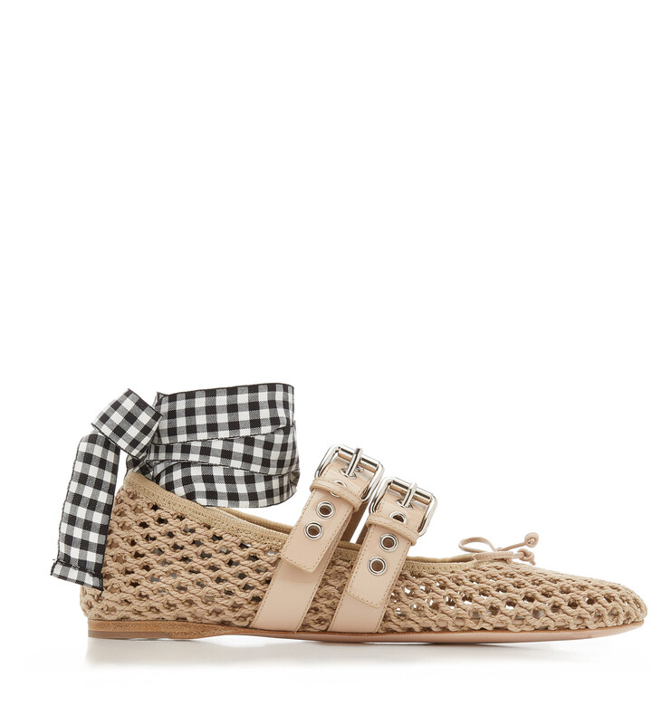 Miu Miu Ribbon-Detailed Buckled Macrame Ballet Flats - ShopStyle