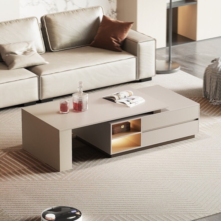SERRINIA Modern Rectangular Extendable Coffee Table with Drawer Storage ...