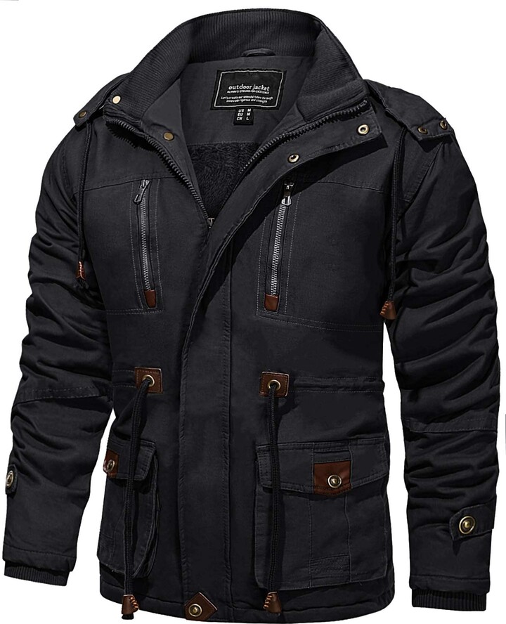 TACVASEN Military Jacket Mens Fleece Bomber Jacket Hooded Cargo Jacket ...