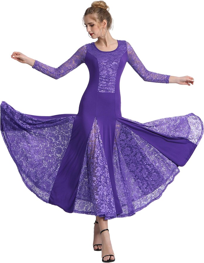 Qsuccua Female Ballroom Dance Lace Dress Long Skirt Modern Dance Big ...