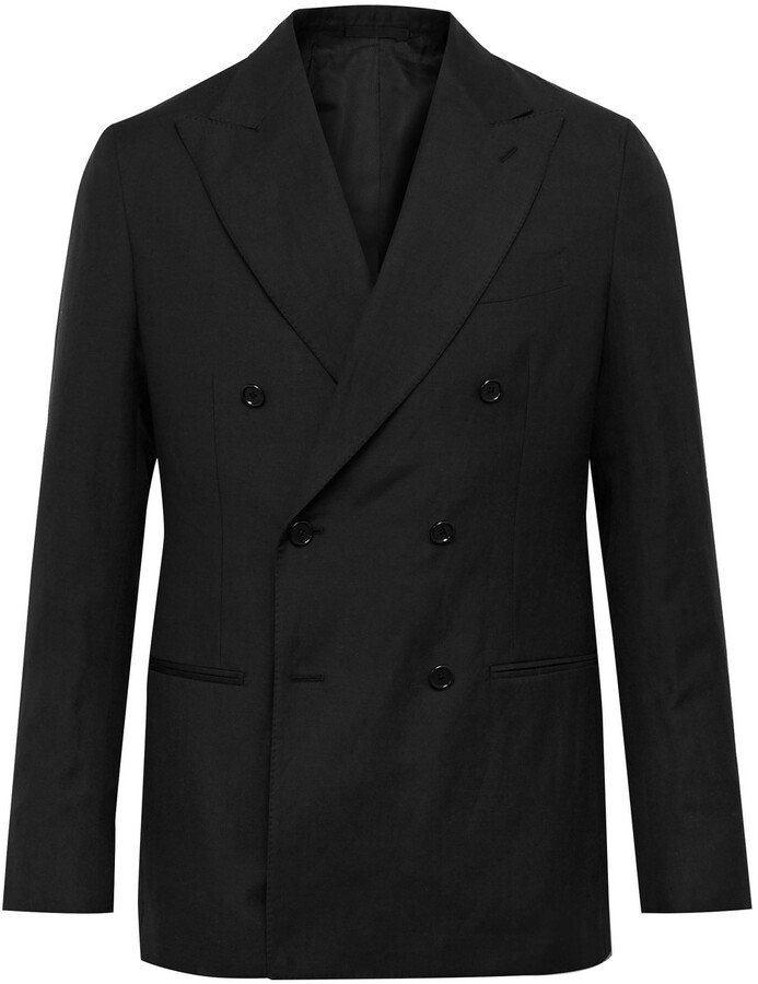 De Petrillo Slim-Fit Double-Breasted Wool And Linen-Blend Suit Jacket ...