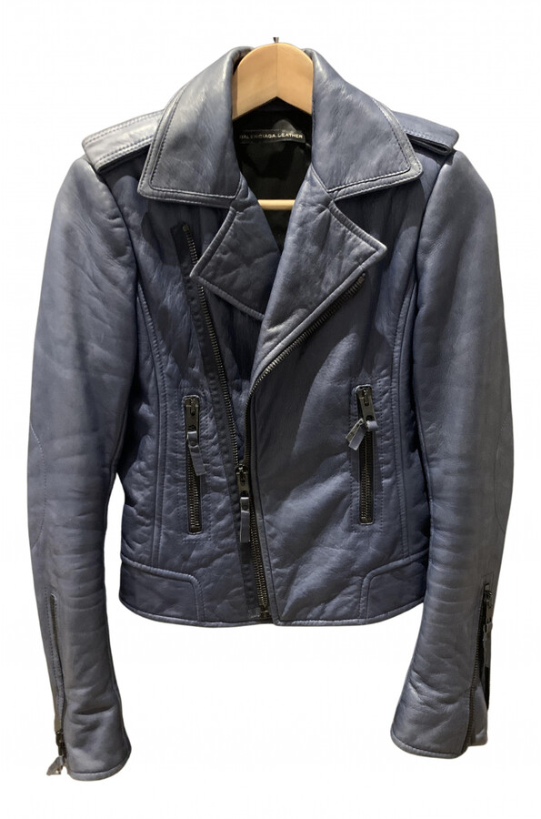 Balenciaga blue Leather Jackets - ShopStyle