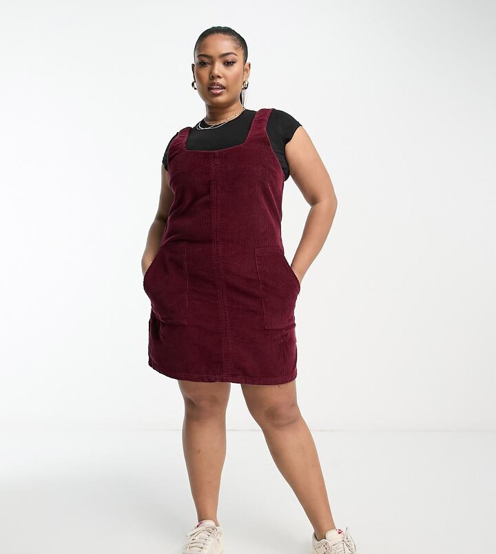 Don't Think Twice Plus DTT Plus Dawn cord pinafore dress with zip back ...