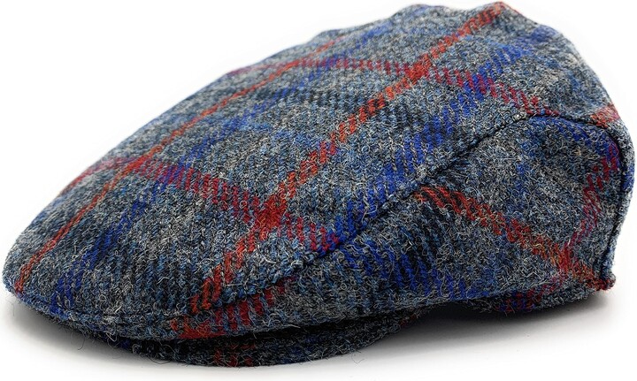 TARTAN TWEEDS Men’s Harris Tweed Flat Cap Slate Grey Check Comfort Fit ...
