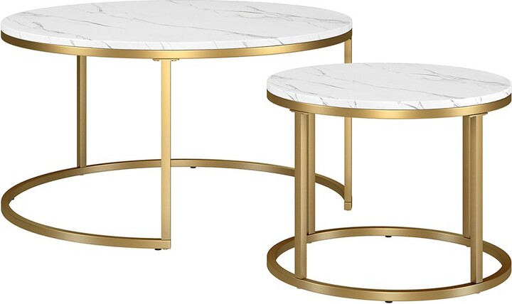 Abraham + Ivy Watson Round Nested Coffee Table With Faux Marble Top ...