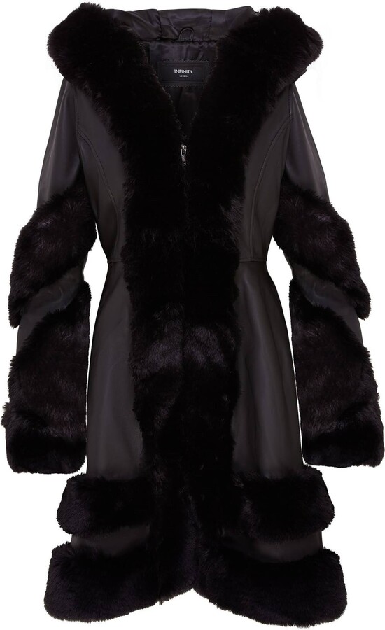 Infinity Leather Flared Leather Hooded Cape Coat With Fur - Mandal ...